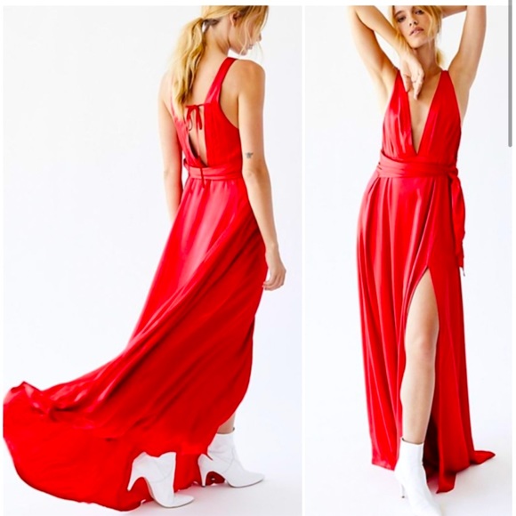 Free People | Dresses | Free People Red Satin Maxi Dress | Poshmark